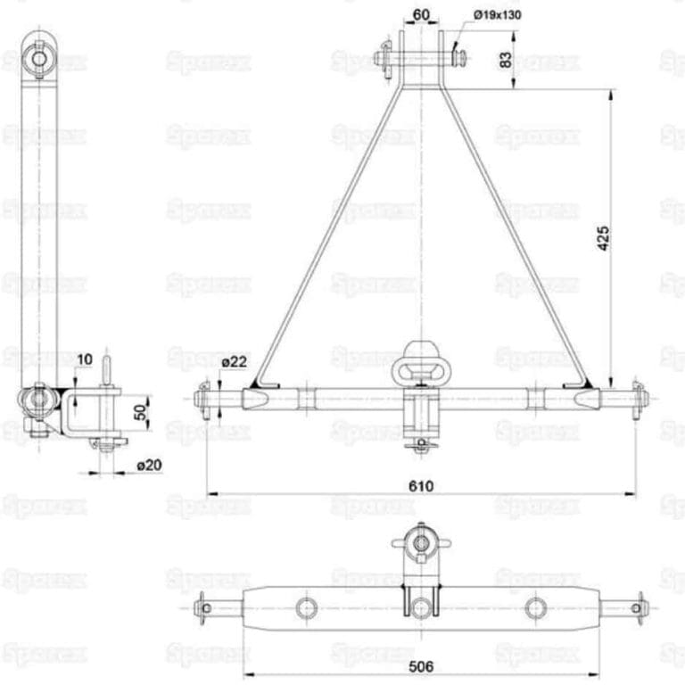 Tractor Rear Drawbar Hitch Kit System (Cat. 1) - 3 Holes / 610mm - JTP ...